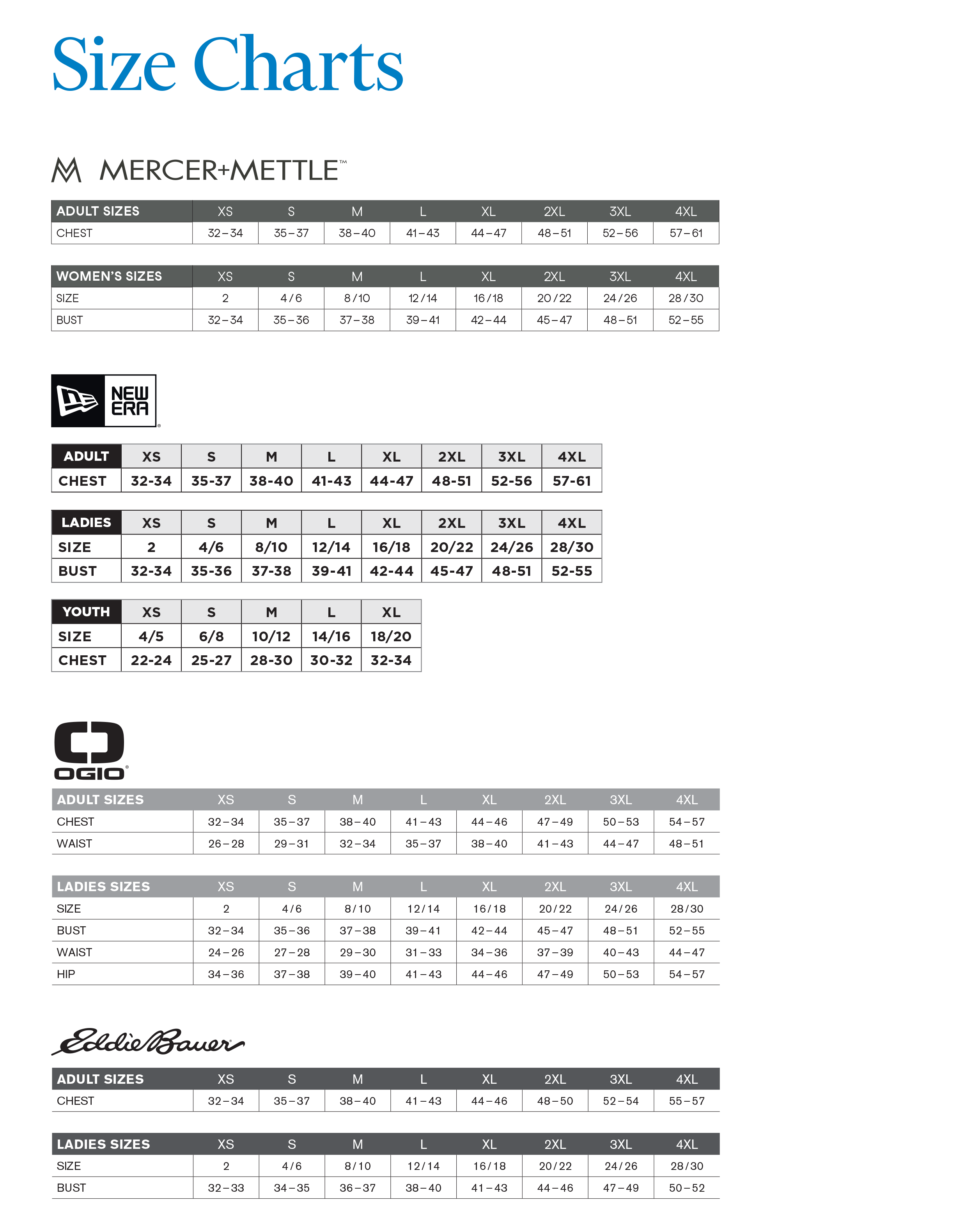Size Charts